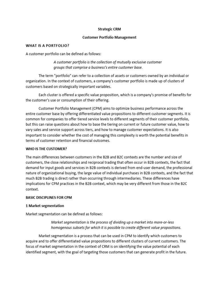 Chapter 5 Customer Portfolio Management Download Free Pdf Market