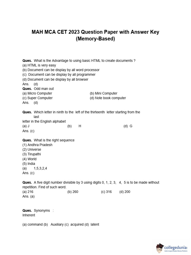 MAHCET 2023 Question Paper With Solution | PDF | Dolphin | Human