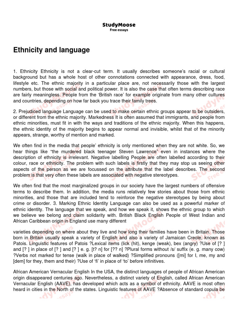 Ethnicity and Language | PDF