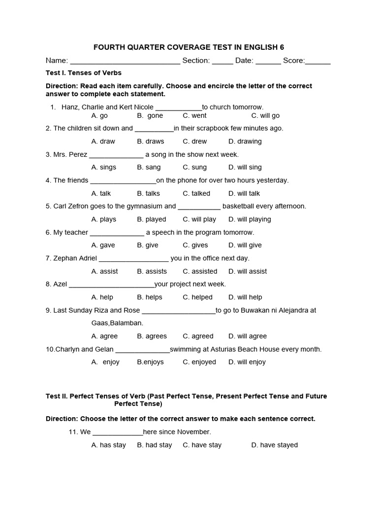 Crispina - Q4 PT - English 6 | PDF | Grammatical Tense | Linguistics