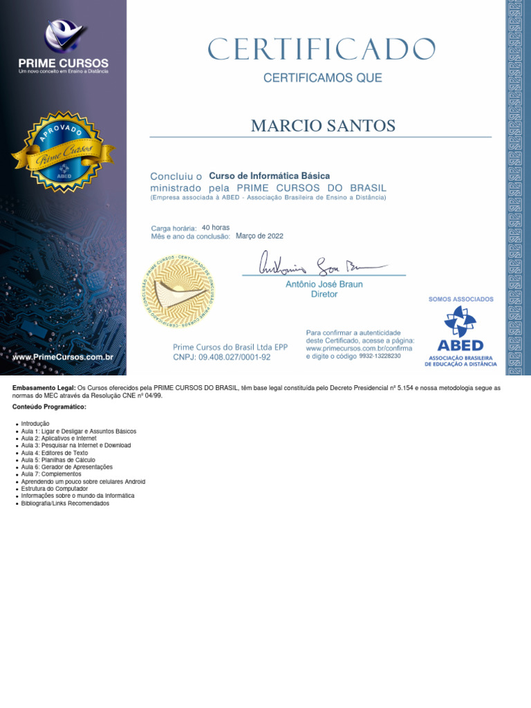 Certificado Curso Informática Básica | PDF