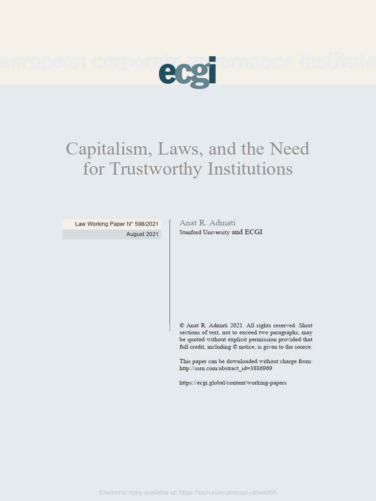 Capitalism, Laws, and The Need For Trustworthy Institutions | PDF ...