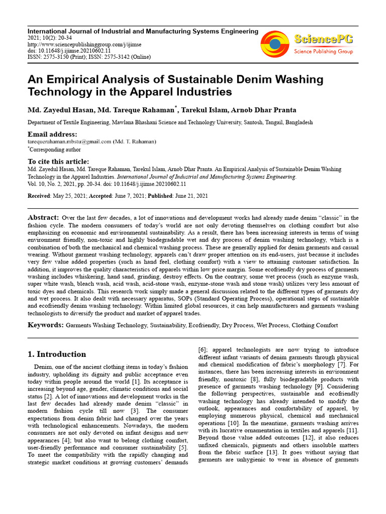 Sustainable Denim Washing Technology | PDF | Textiles | Clothing