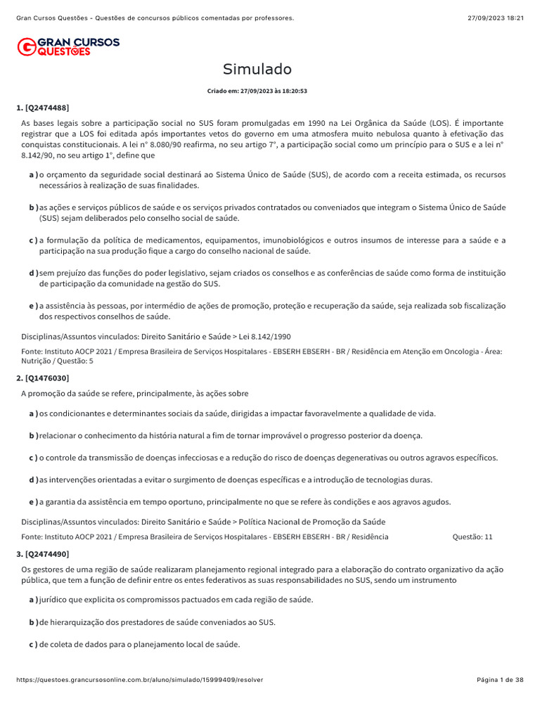 Simulado Enare NutriÃ Ã o | PDF