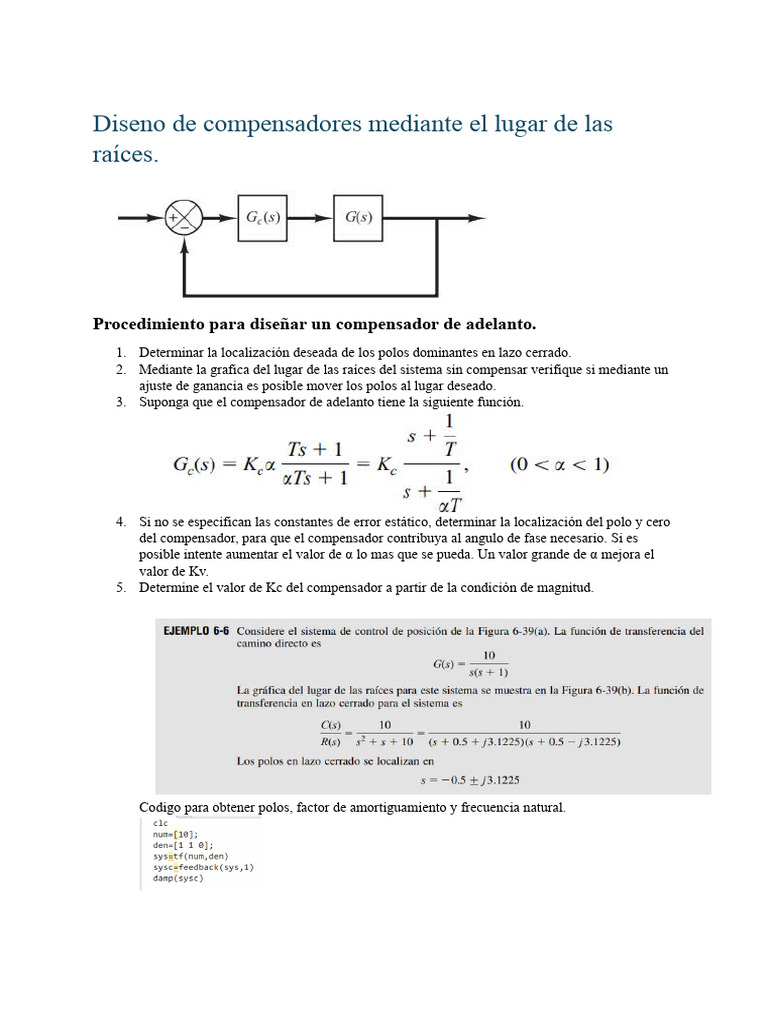 Diseno de Compensadores Mediante El Lugar de Las Raíces | PDF