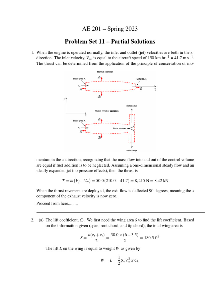 AE201 HW11 S23 Partialsolutions-1 | PDF | Lift (Force) | Drag (Physics)