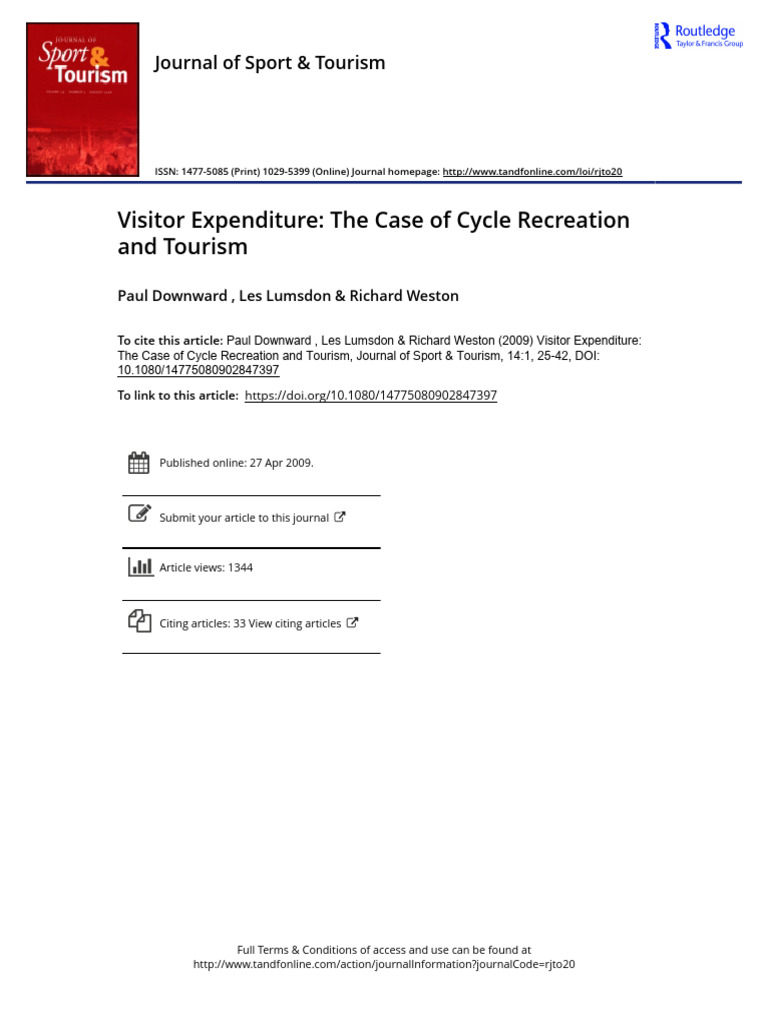 Visitor Expenditure The Case of Cycle Recreation and Tourism LUMSDON ...