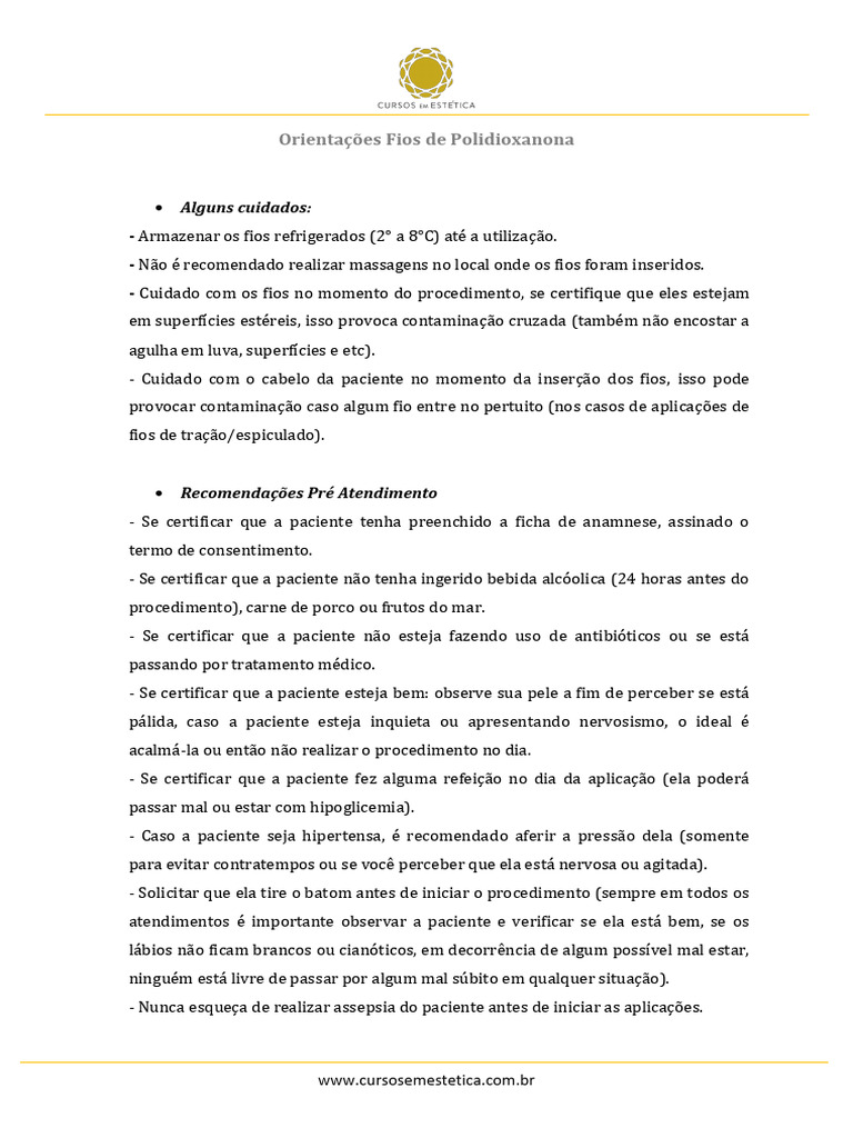 Orientações Fios PDO | PDF | Remédio | Especialidades médicas