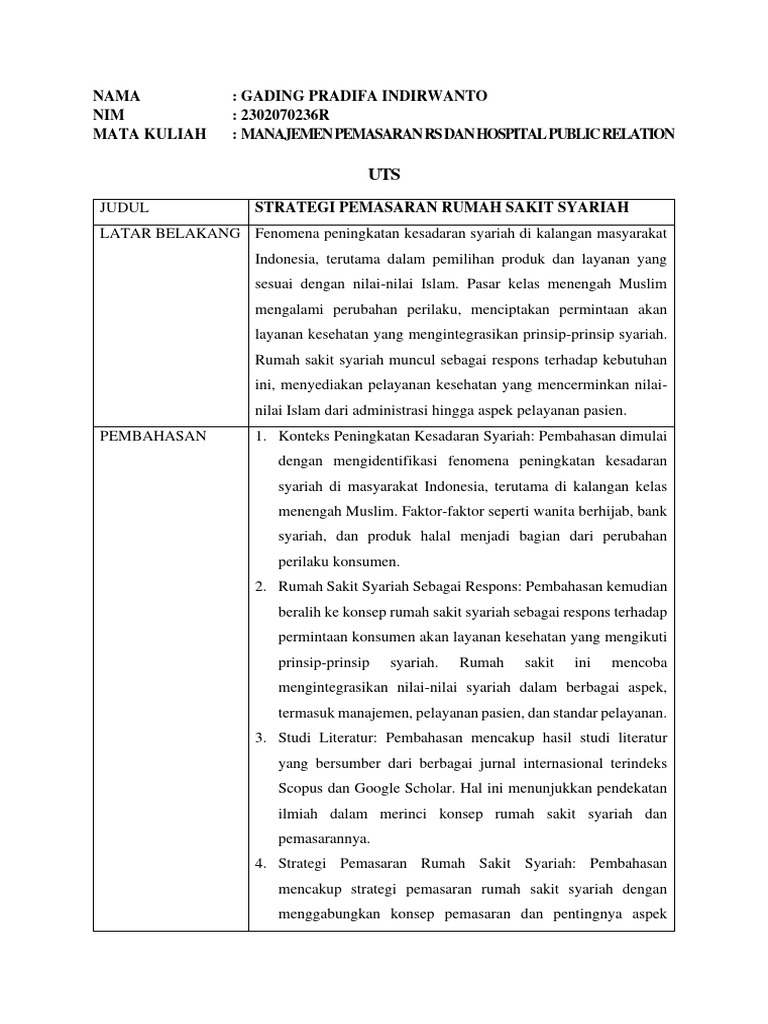 Uts Anajemen Pemasaran RS Dan Hospital Public Relation | PDF