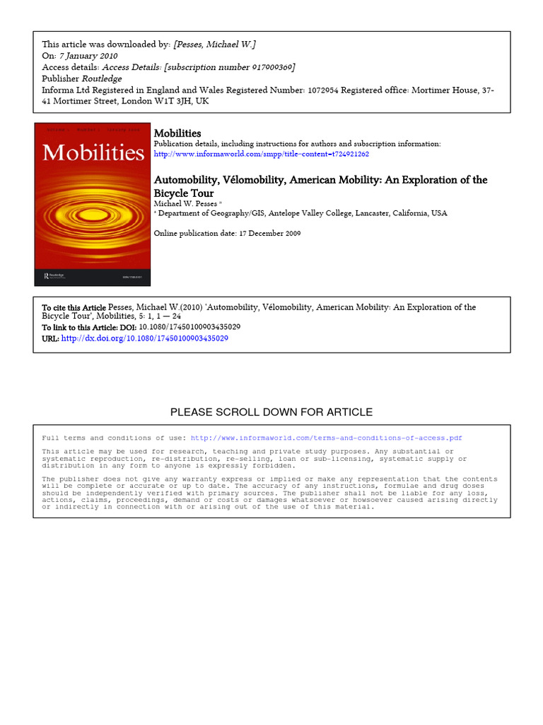 Automobility Velomobility American Mobility An Exploration of The ...
