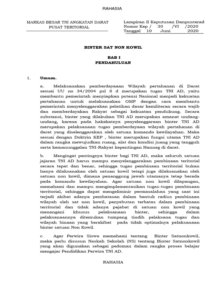 Panduan Binter Satnonkowil TNI AD | PDF | Sains & Matematika