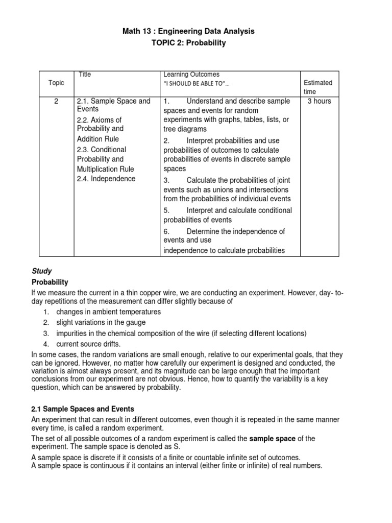Math13 Topic 2 | PDF | Experiment | Probability