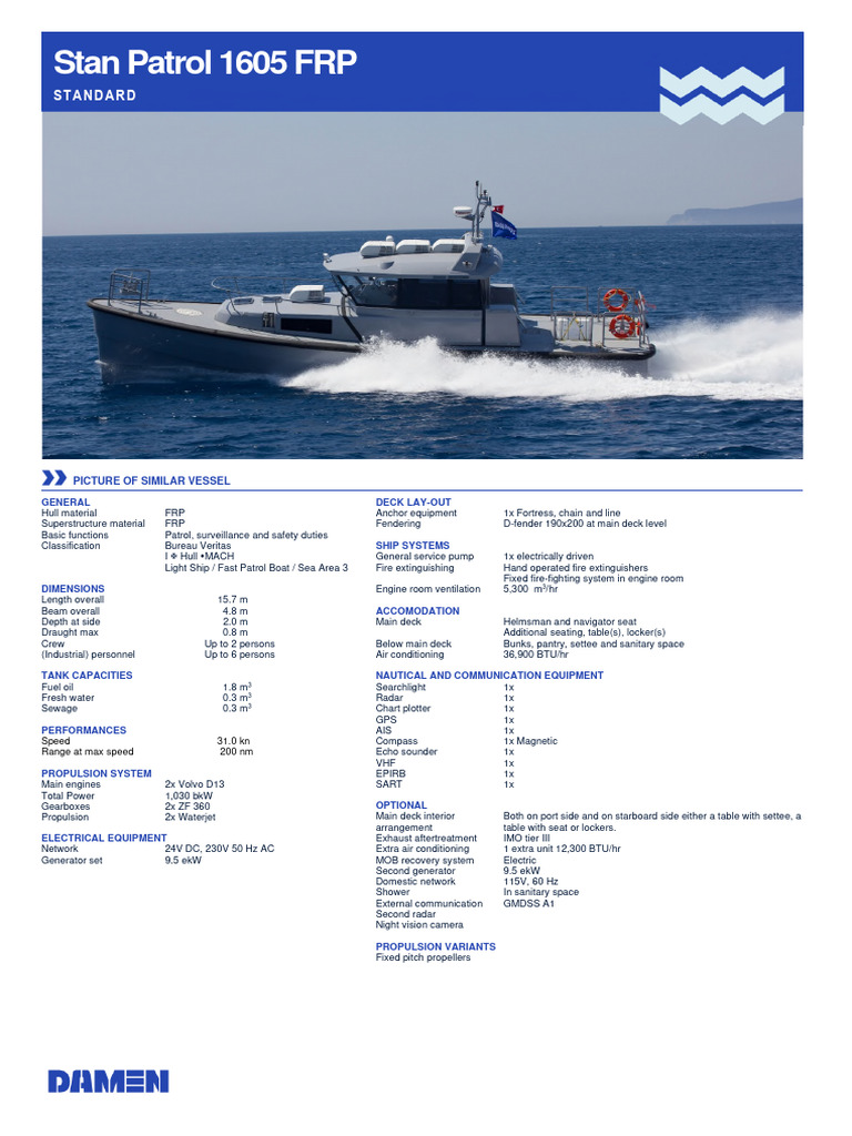 Stan Patrol 1605 FRP Specs & Features | PDF | Ships | Marine Propulsion