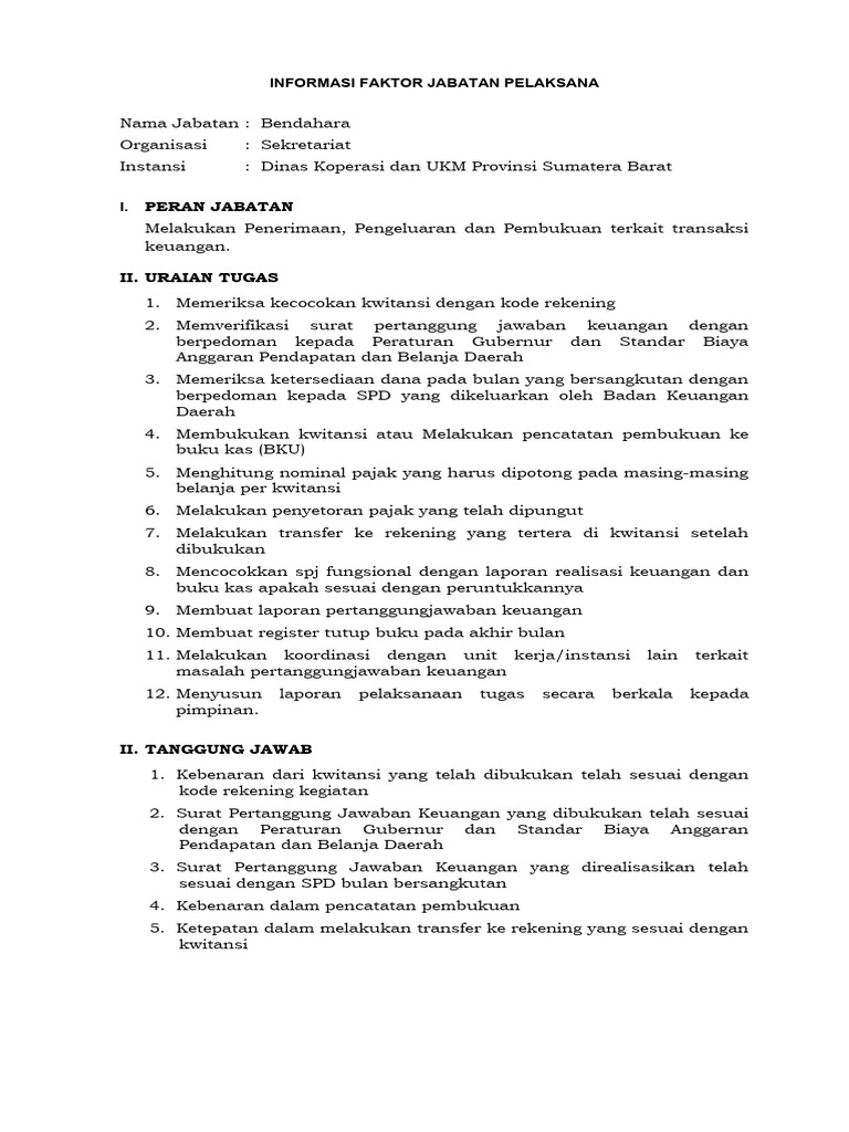 Informasi Faktor Jabatan Pelaksana Bendahara Pengeluaran | PDF