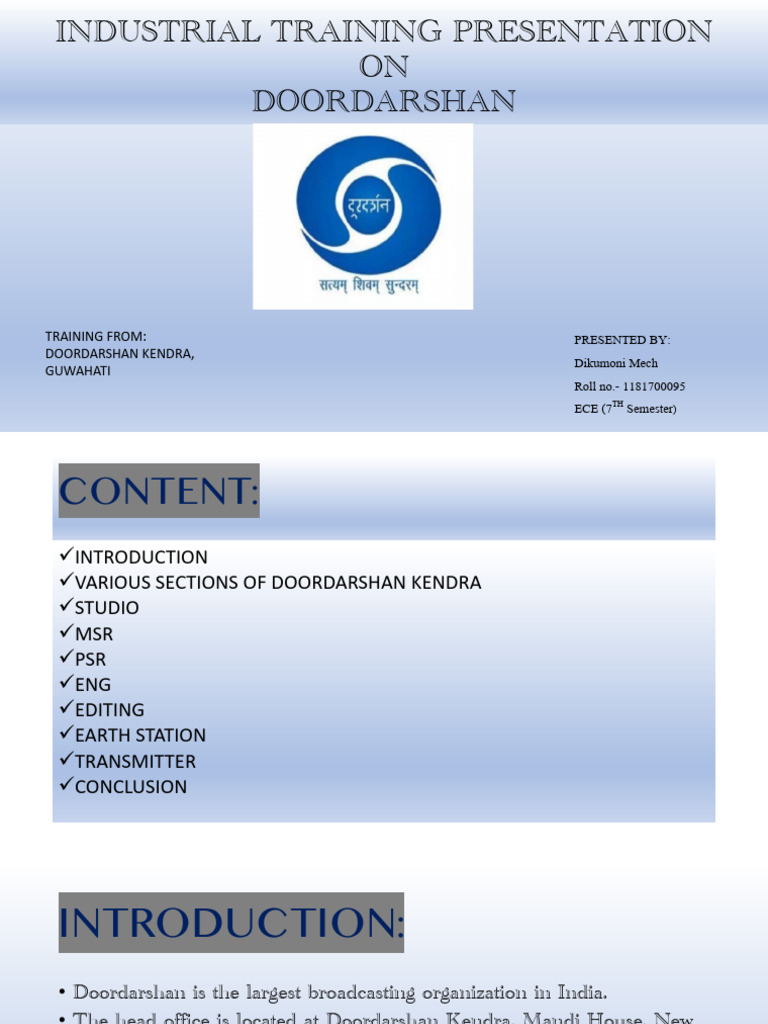 Doordarshan Kendra Training Overview | PDF | Broadcasting | Sound Production Technology