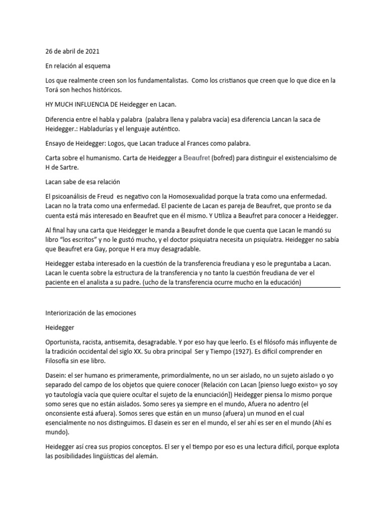 Influencia de Heidegger en Lacan | PDF | Martin Heidegger | Jacques Lacan