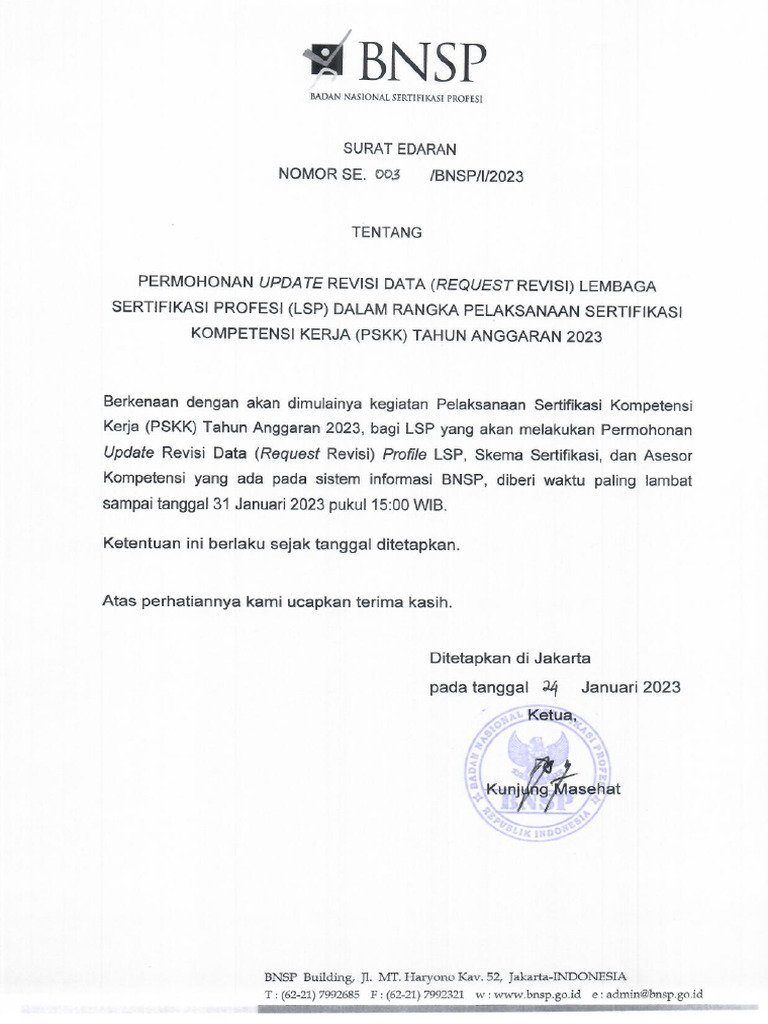 Se No3 2022 Update Profil Lsp Di Web Bnsp Pdf 3692