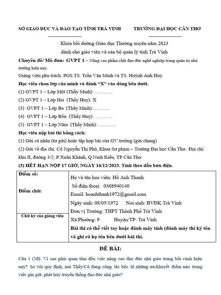 De thi GVPT 1 - Tra Vinh - V2 | PDF