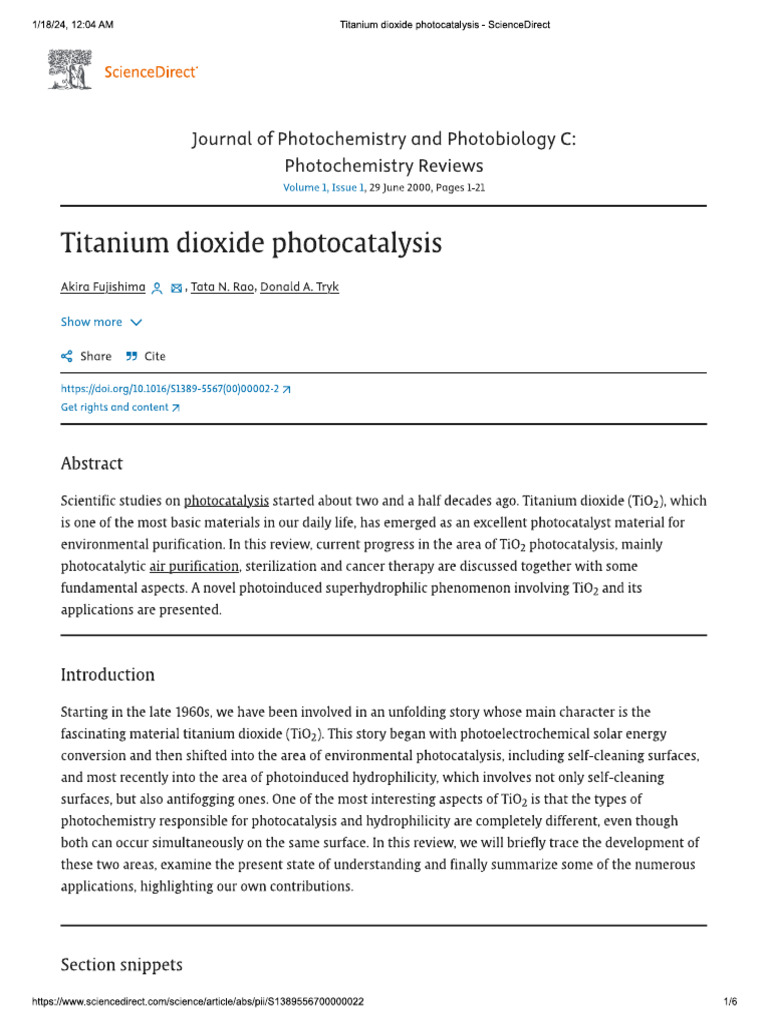A. Fujishima, T. N. Rao, and D. A. Tryk, Titanium Dioxide | PDF