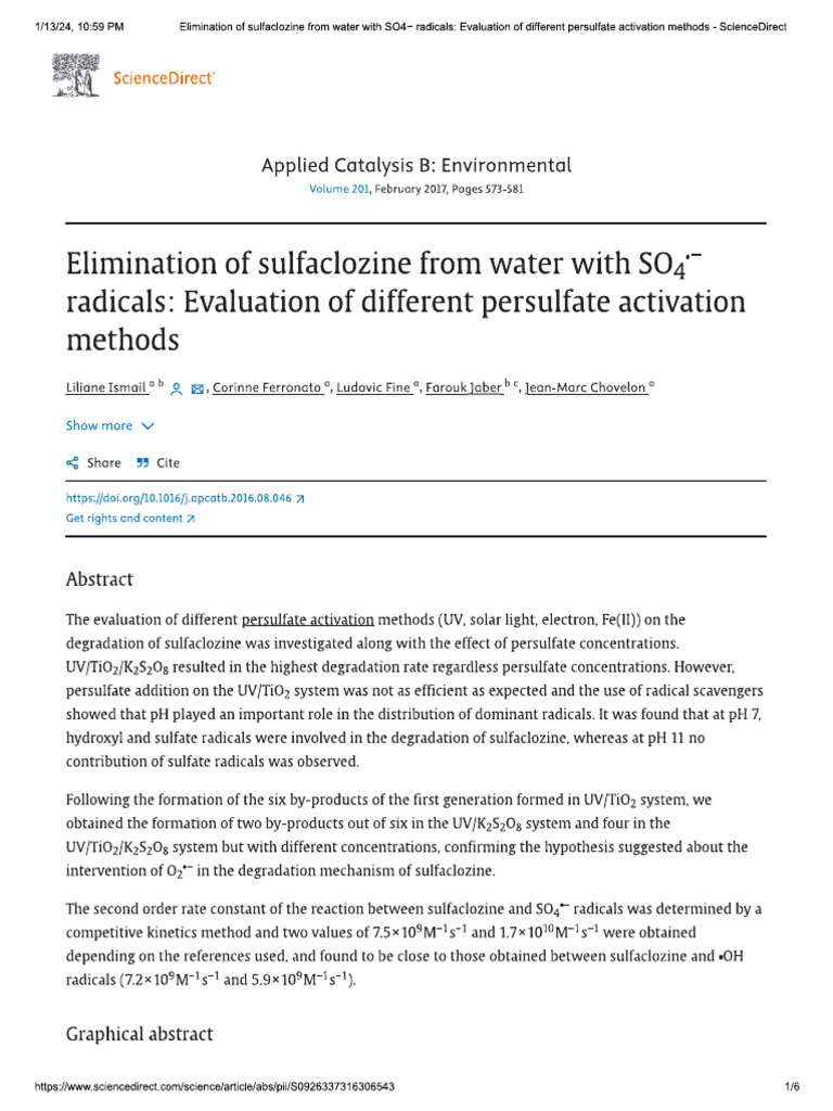 Elimination of Sulfaclozine From Water With SO4 Radical Dot Radicals ...