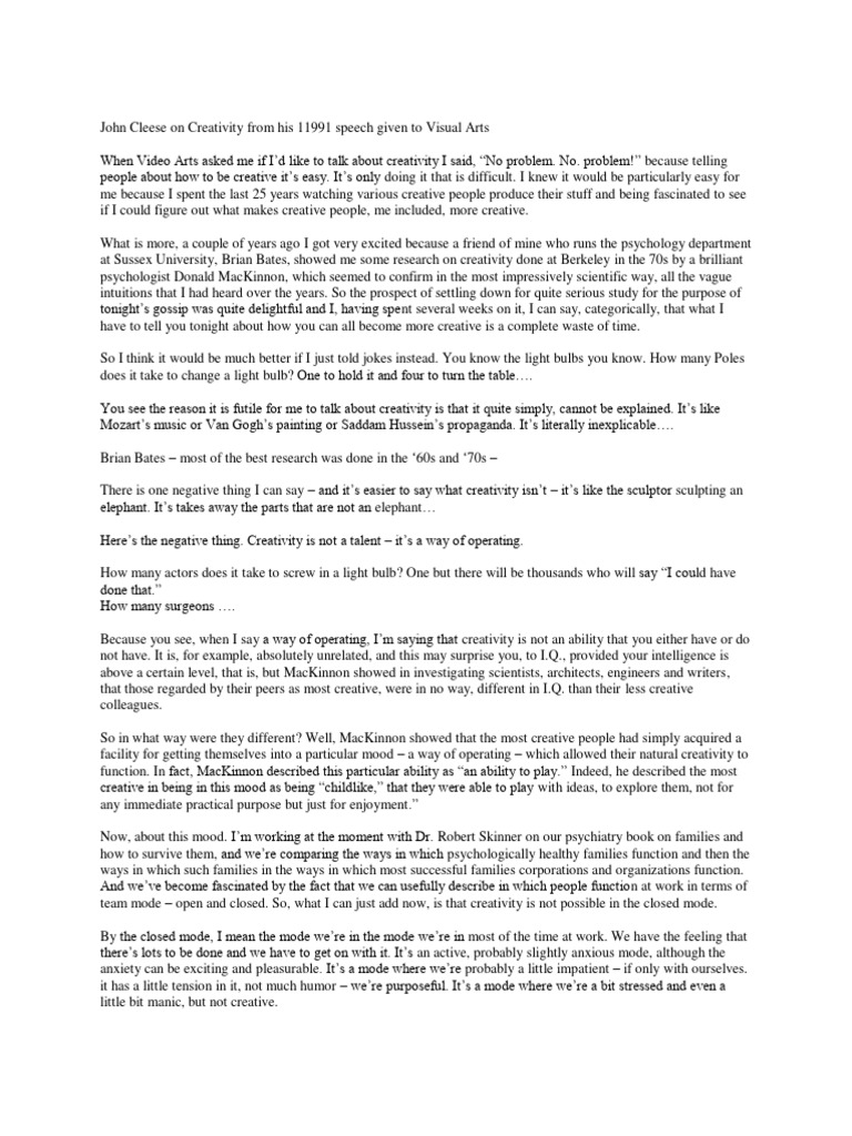 John Cleese | Download Free PDF | Humour | Creativity