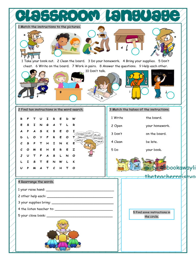 Classroom Language Vocabulary Exercises Fun Activities Games Oneonone ...