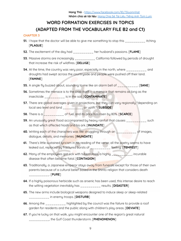 (Hang Thỏ) Word Formation (B2-C1) Chapter 3 | PDF | Young Adult