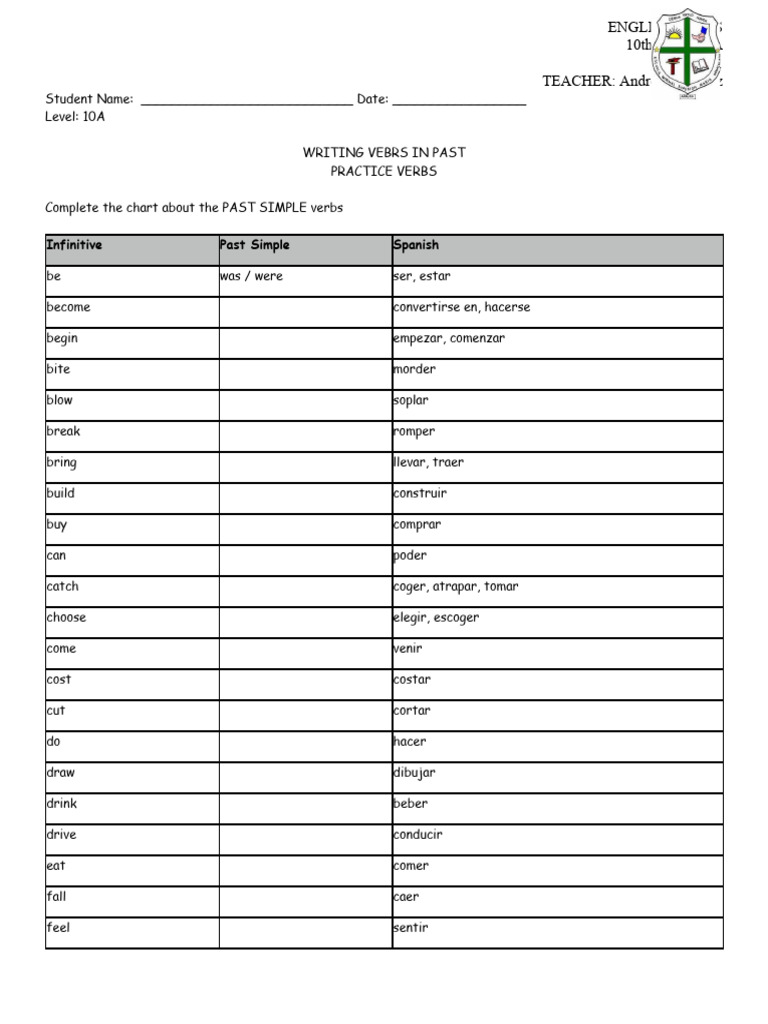 10TH PAST SIMPLE VERBS Vocabulary (NORMAL SUPERIOR) | PDF | Linguistic ...