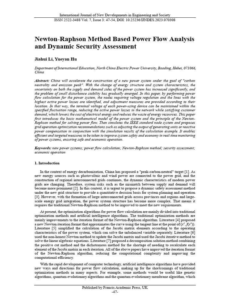 Newton-Raphson Method Based Power Flow Analysis and Dynamic Security Assessment | PDF | Quantum ...