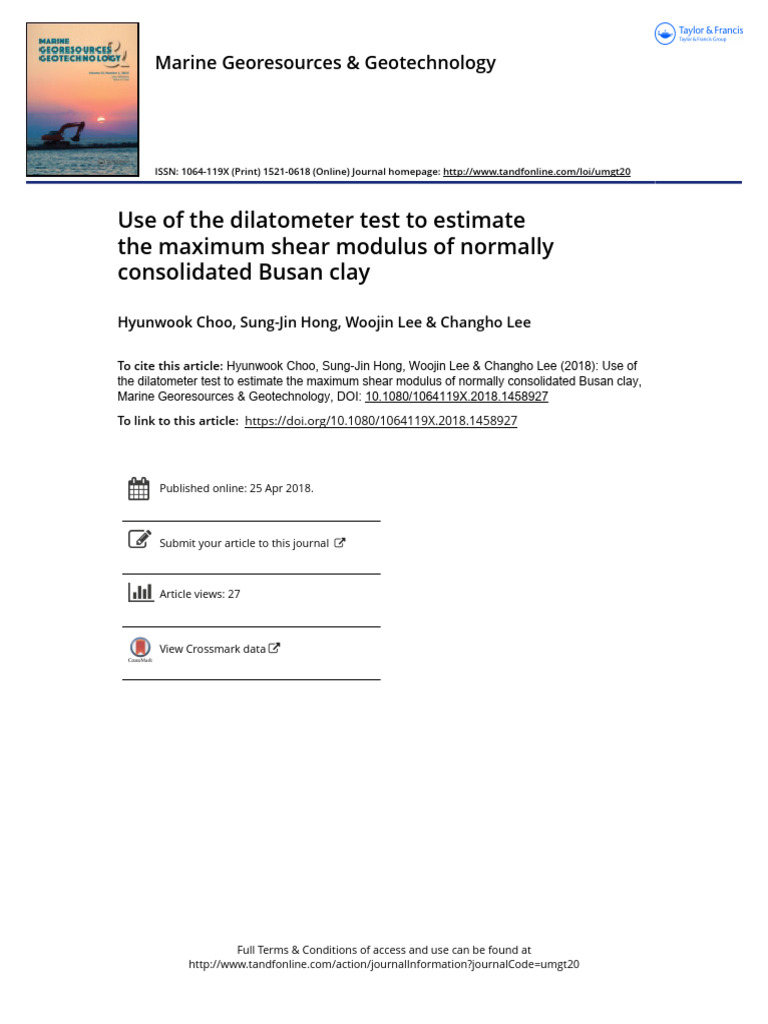 Use of The Dilatometer Test To Estimate The Maximum Shear Modulus of ...