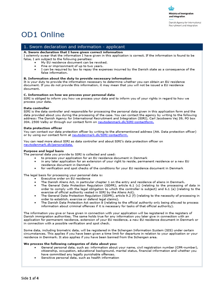 Sworn Declaration for EU Residence in Denmark | PDF