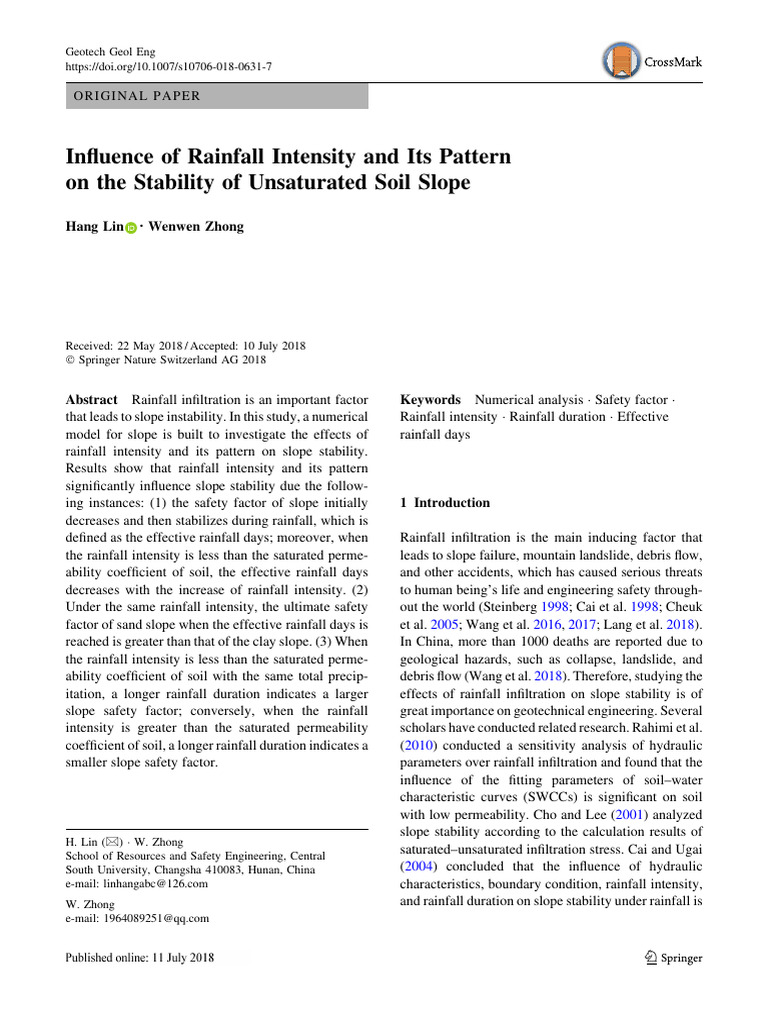 Influence of Rainfall Intensity and Its Pattern On The Stability of Unsaturated Soil Slope | PDF ...