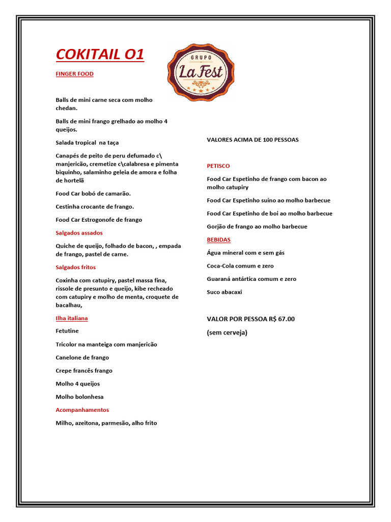 cardapios novos 2425 | PDF | Fruto do mar | Molho picante