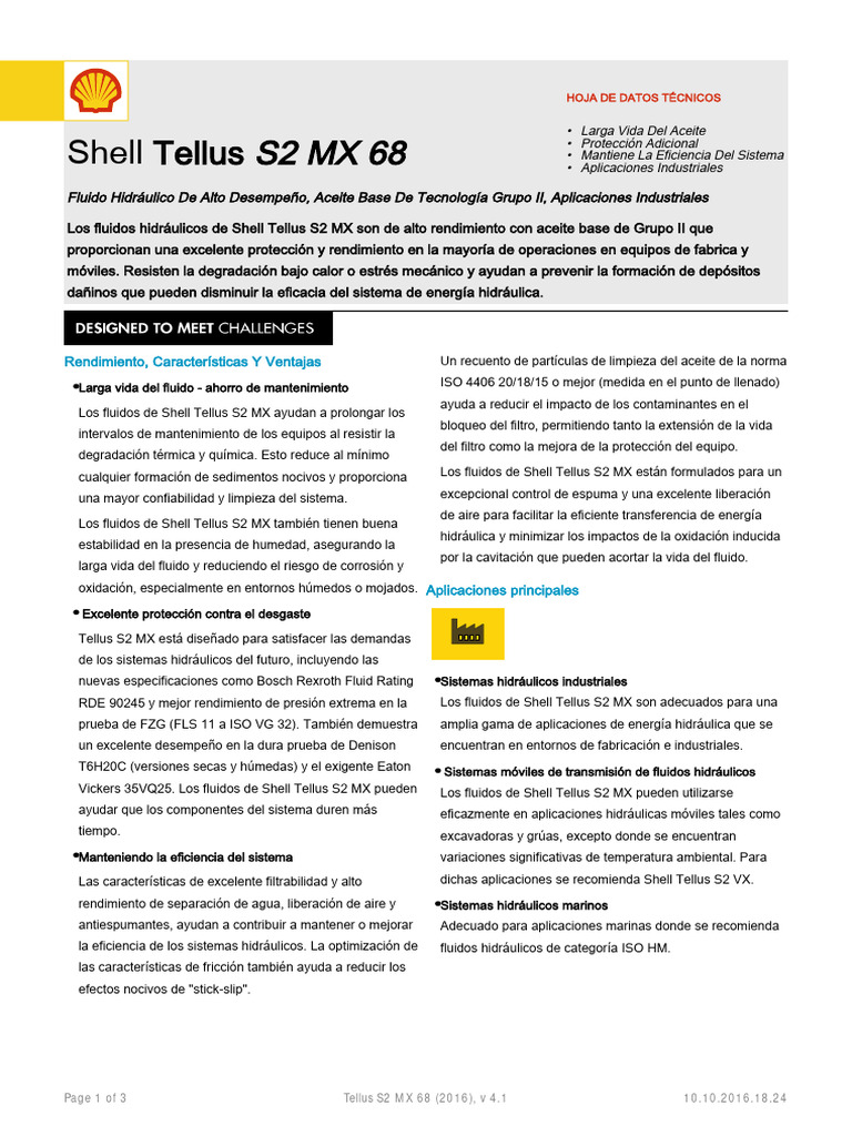 TDS Shell Tellus S2 MX 68 | PDF | Hogar y jardín | Tecnología e ingeniería