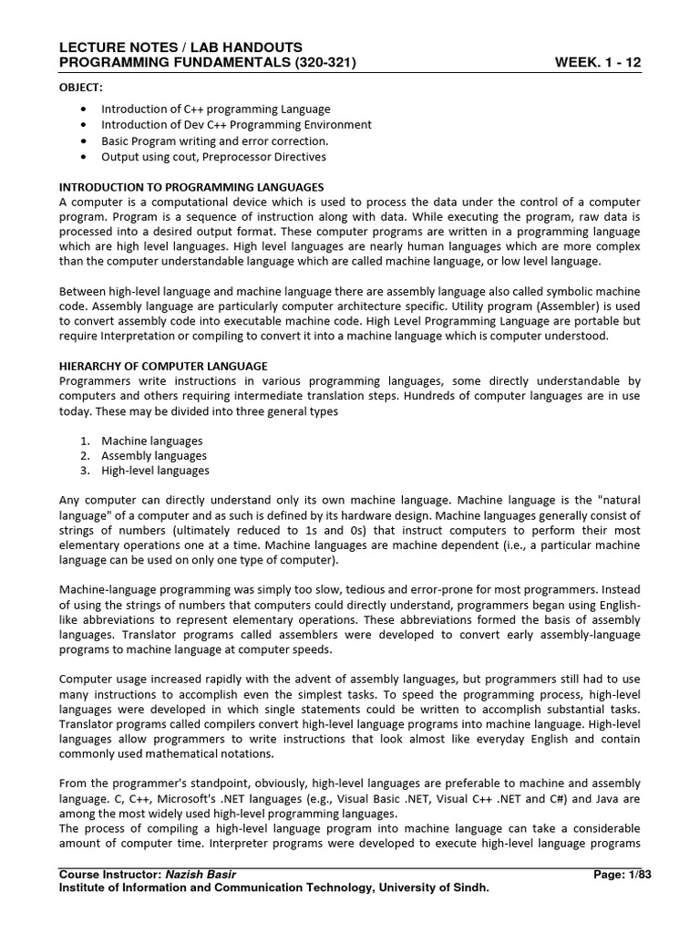 Notes C Week 1 12 Pdf Computer Programming Assembly Language