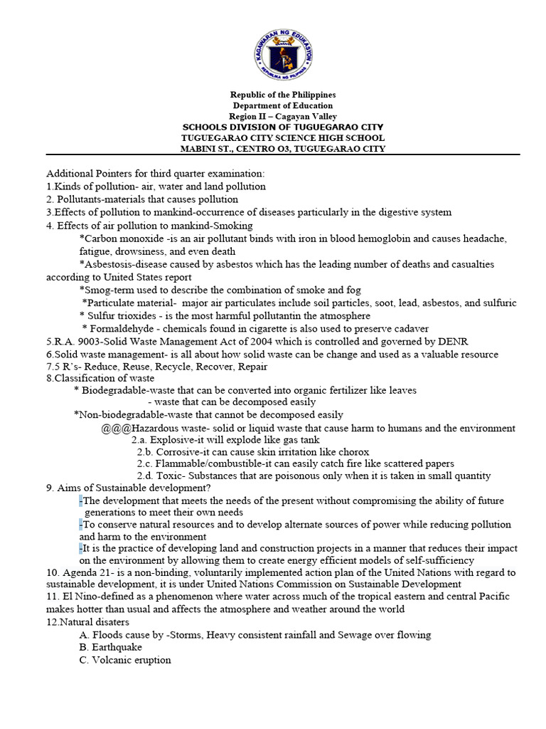 Envi-Scie-Third-Periodic-pointers Grade 7 | PDF | Air Pollution | Waste