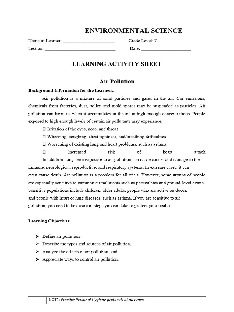 Understanding Air Pollution for Grade 7 | PDF | Air Pollution ...