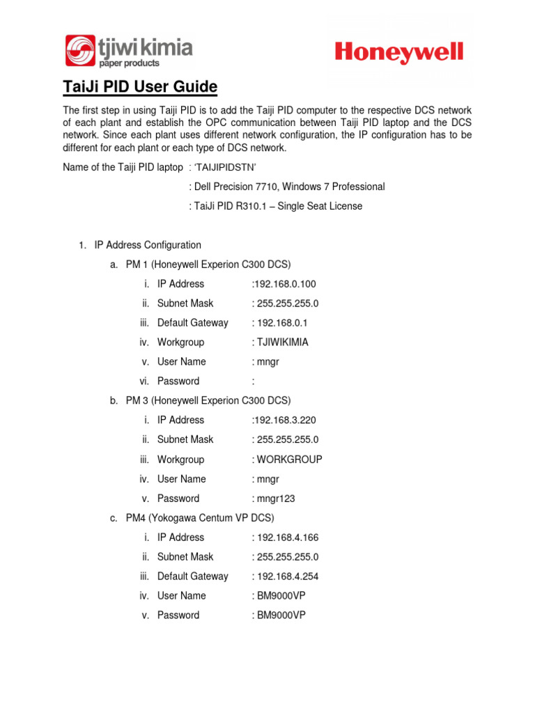 Taiji PID DCS Configuration Guide | PDF | Ip Address | Gateway (Telecommunications)