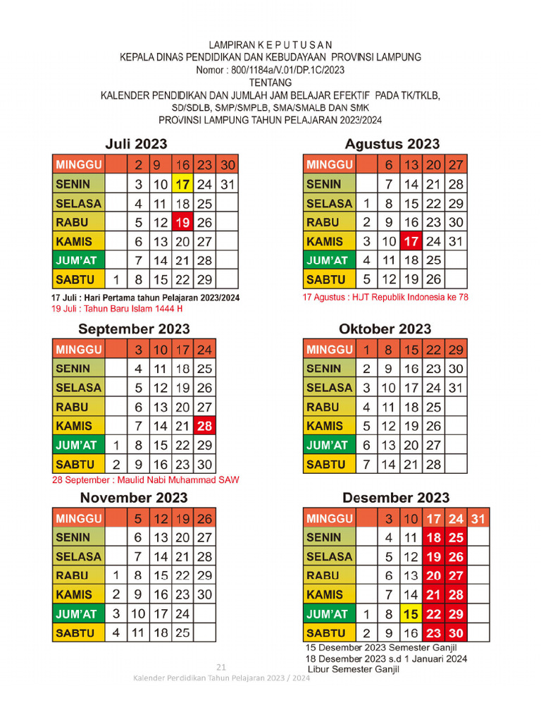 Kalender Pendidikan 20231 | PDF