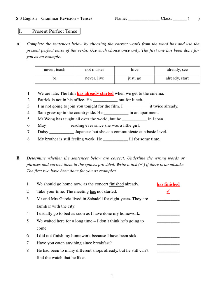 Grammar Revision Tenses | PDF | Grammatical Tense | Perfect (Grammar)