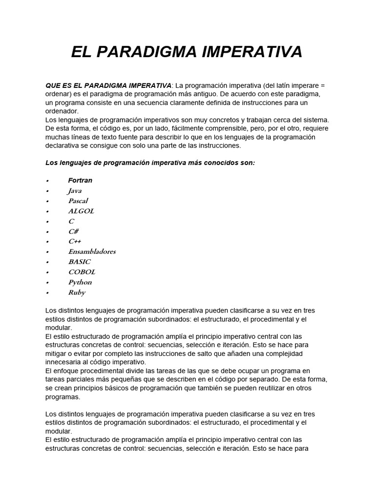 Paradigmas de Programación: Imperativo y Estructurado | PDF | Objeto ...