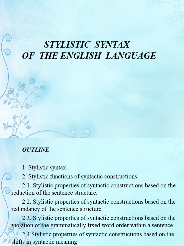 English Stylistics Stylistic Syntax | PDF