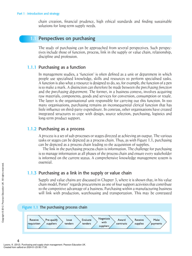 Purchasing and Supply Chain Management - (Part 1 Introduction and ...
