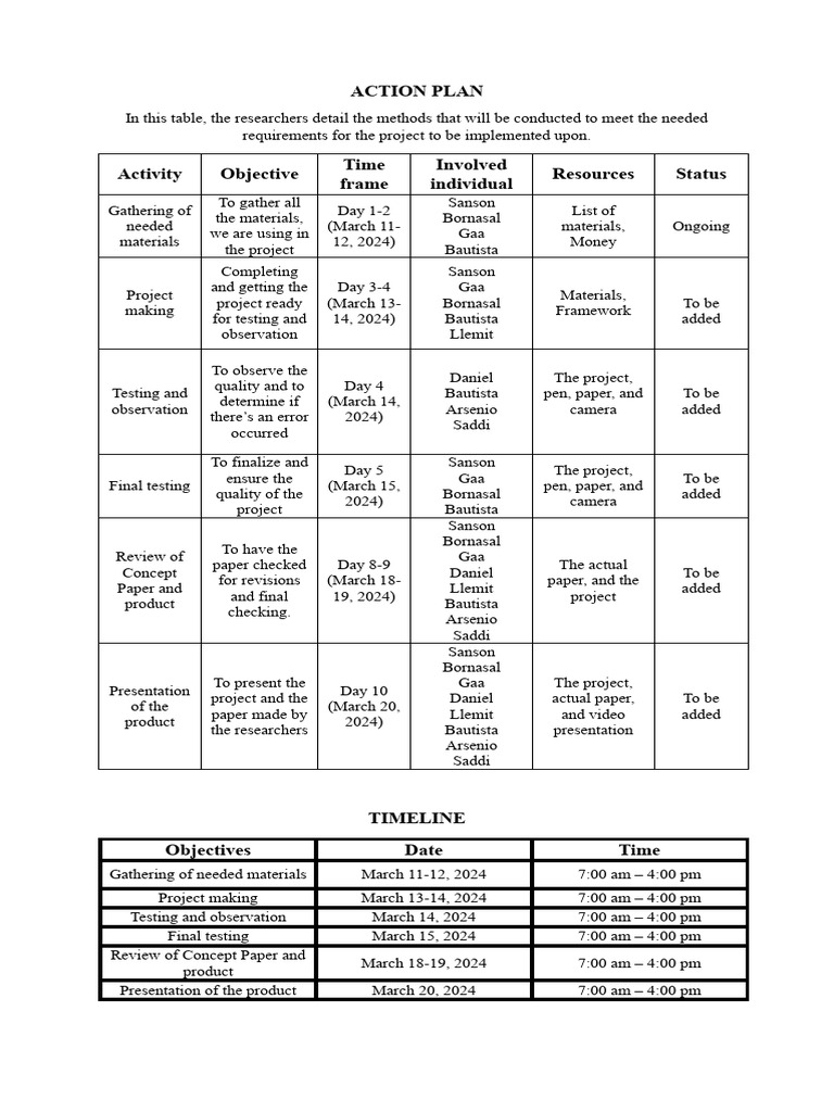 Project Implementation Action Plan | PDF