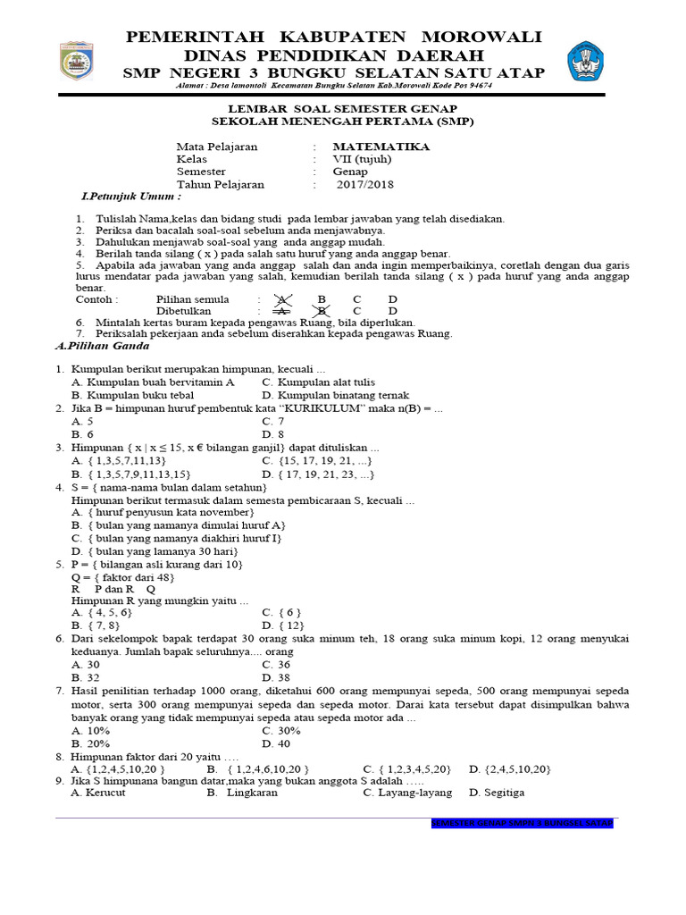 Soal Matematika Kelas VII | PDF