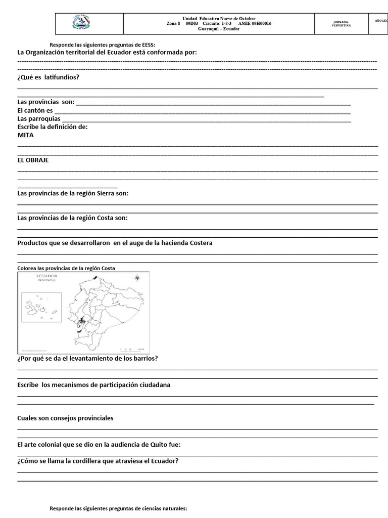 Preguntas de EESS y Ciencias Naturales | PDF | Ecuador
