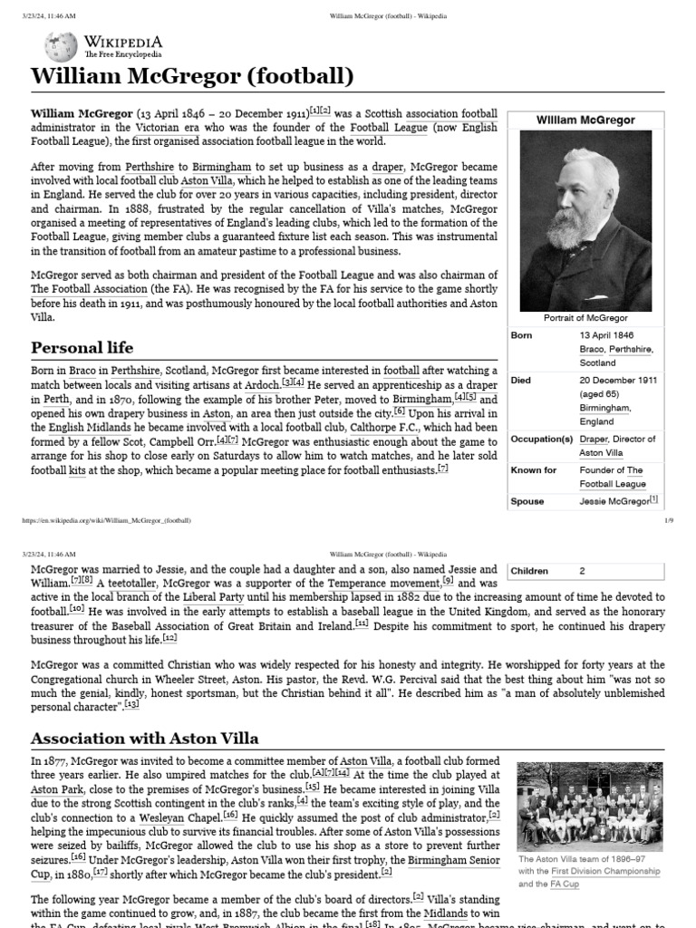 William McGregor (Football) - Wikipedia | PDF | English Football League ...