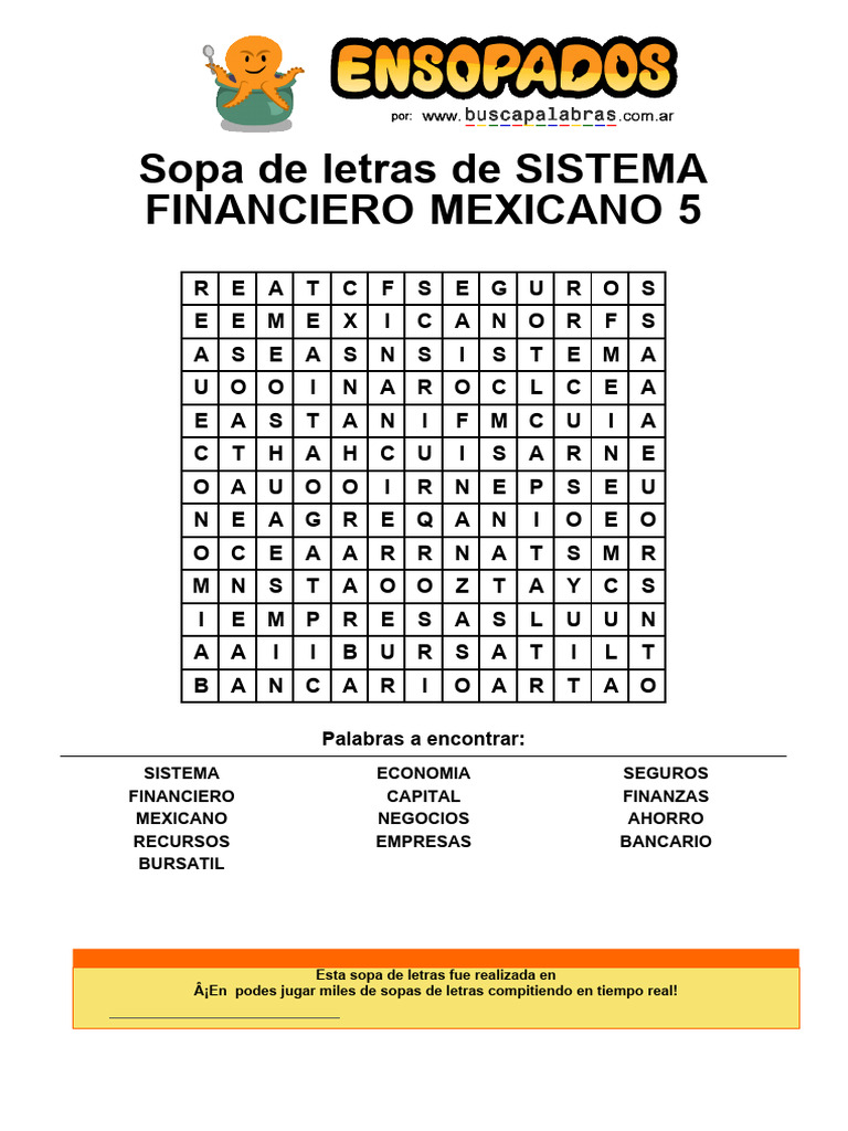 Sopa de Letras de Sistema Financiero Mexicano - 5 | PDF