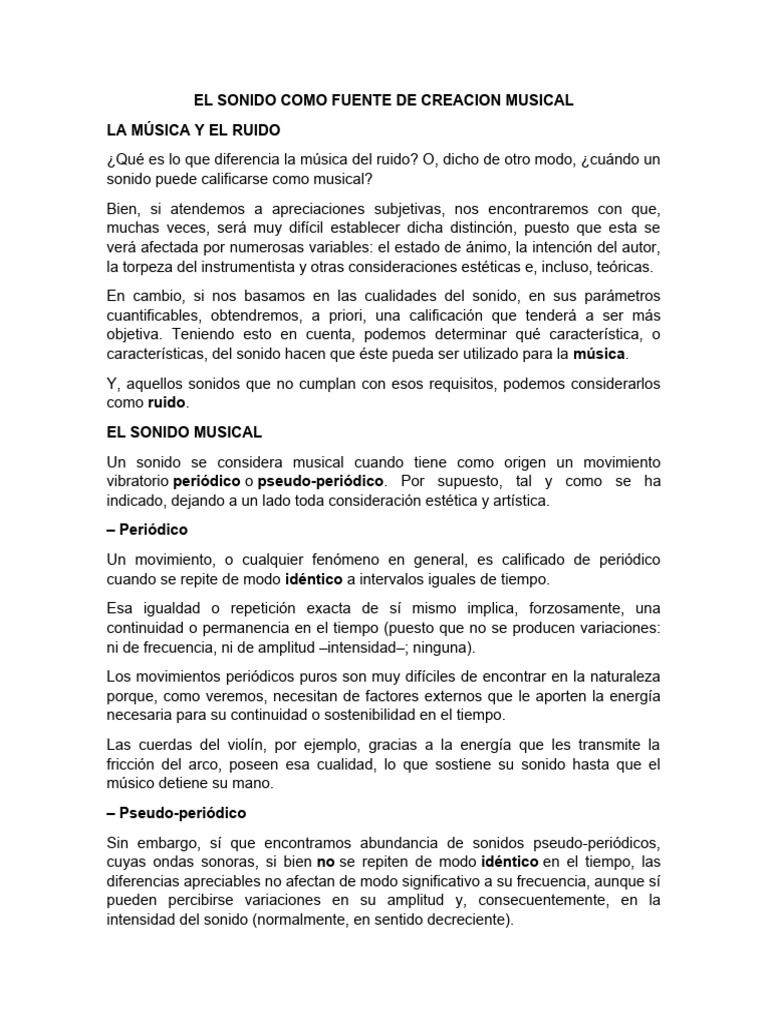 El Sonido Como Fuiente de Creacion Musical | PDF | Sonido | Partituras