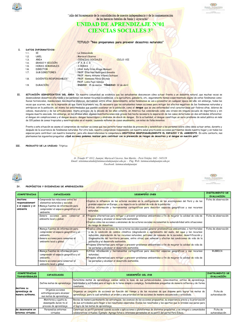 3º CCSS Unidad de Aprendizaje 01 | PDF | Desarrollo sostenible | Aprendizaje